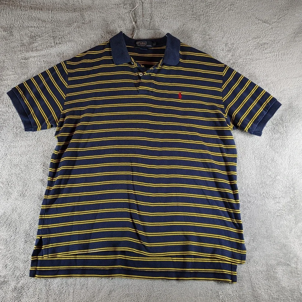 Shirts | Polo Ralph Lauren Shirt Mens L Navy Yellow Striped Red Pony ...